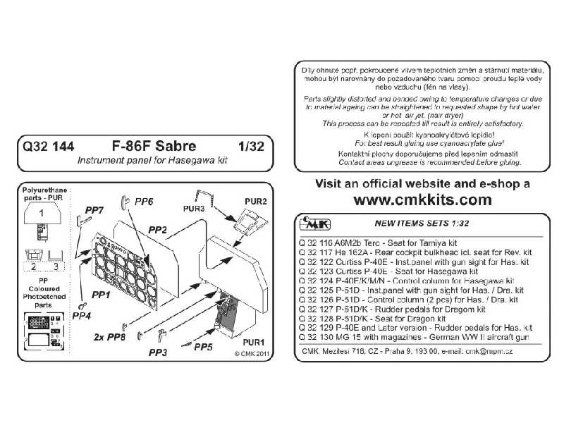 F-86F Sabre Instrument panel for Hasegawa kit