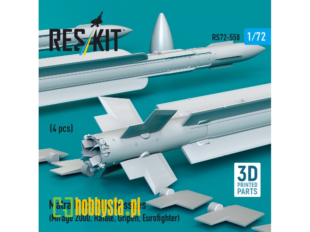 Matra Mica-em Missiles (4pcs) (Mirage 2000, Rafale, Gripen, Eurofighter) (3d Printed)